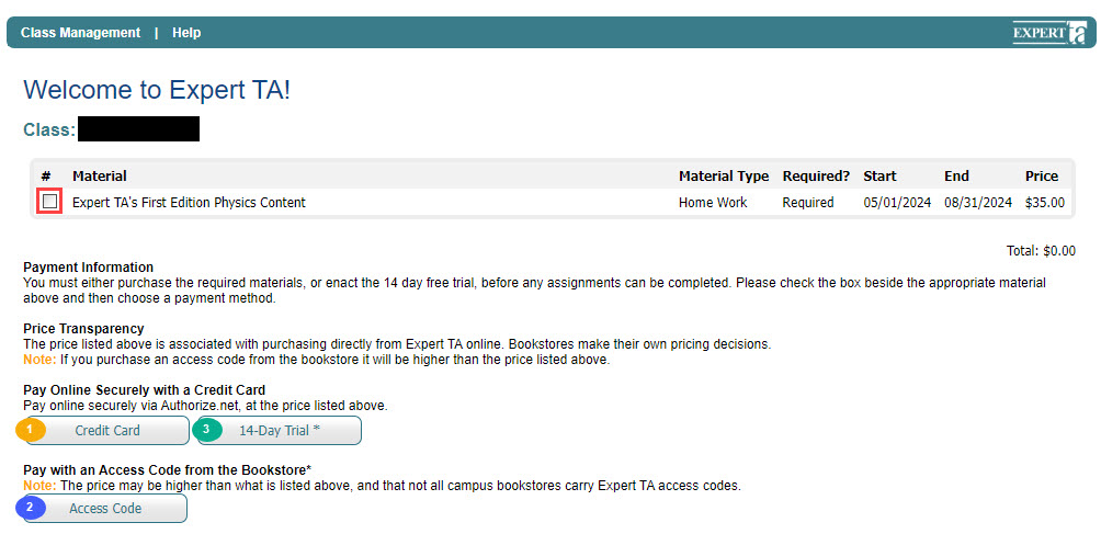 The Expert TA – Registration and Payment